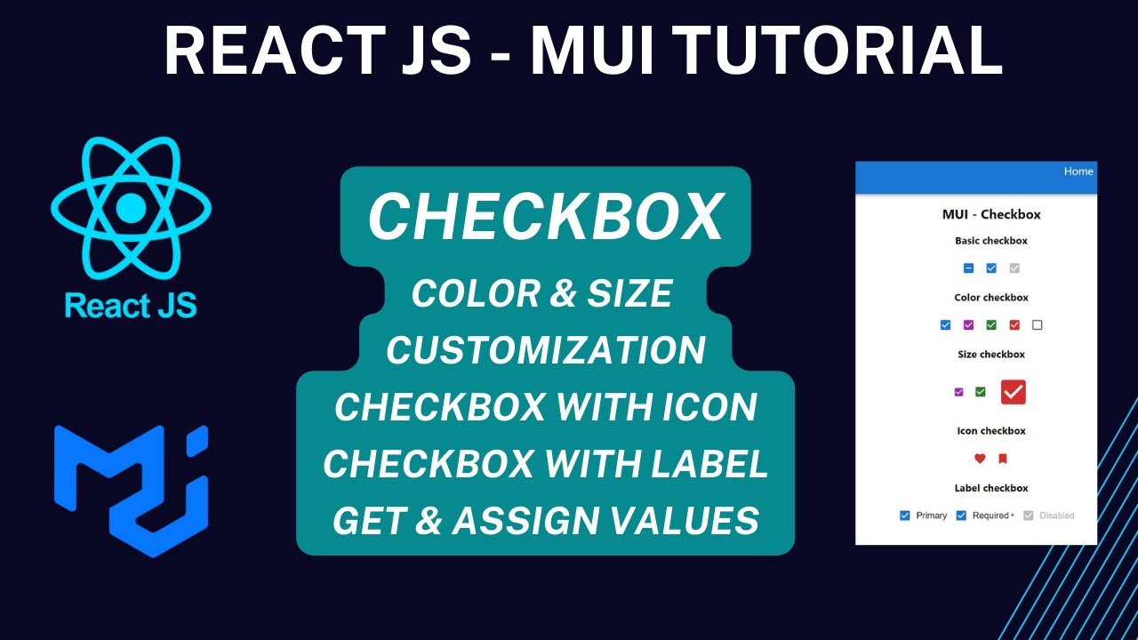 MUI Checkbox in React JS  with color size customization | React JS - MUI Tutorial