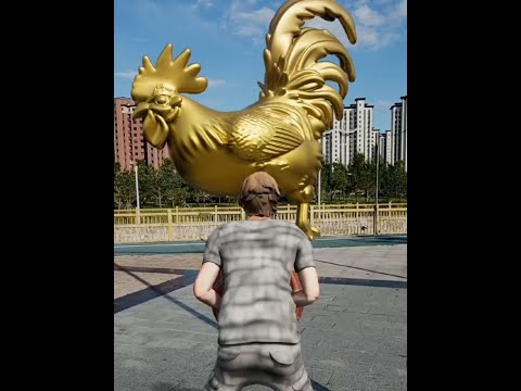 Throw the ball and unblock the square and bow the golden statue of a rooster @ Tsingtao Beer How ca