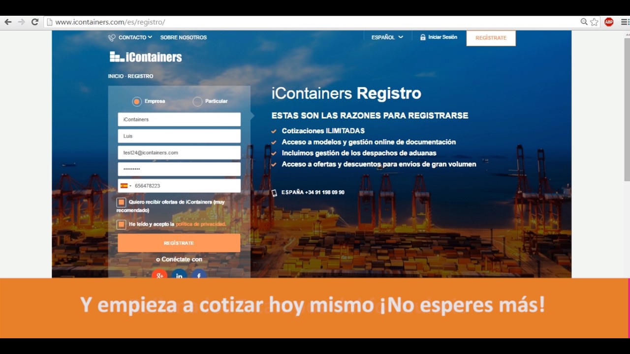 Registro en iContainers | IContainers