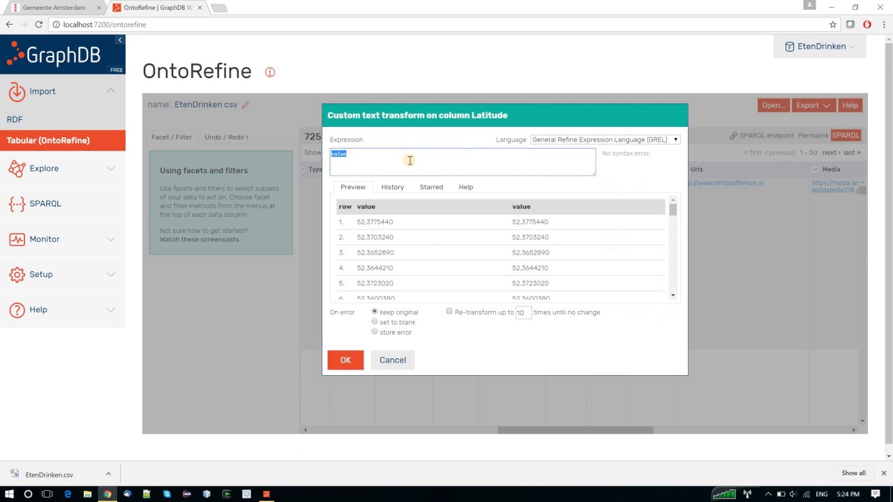GraphDB 8 OntoRefine tool