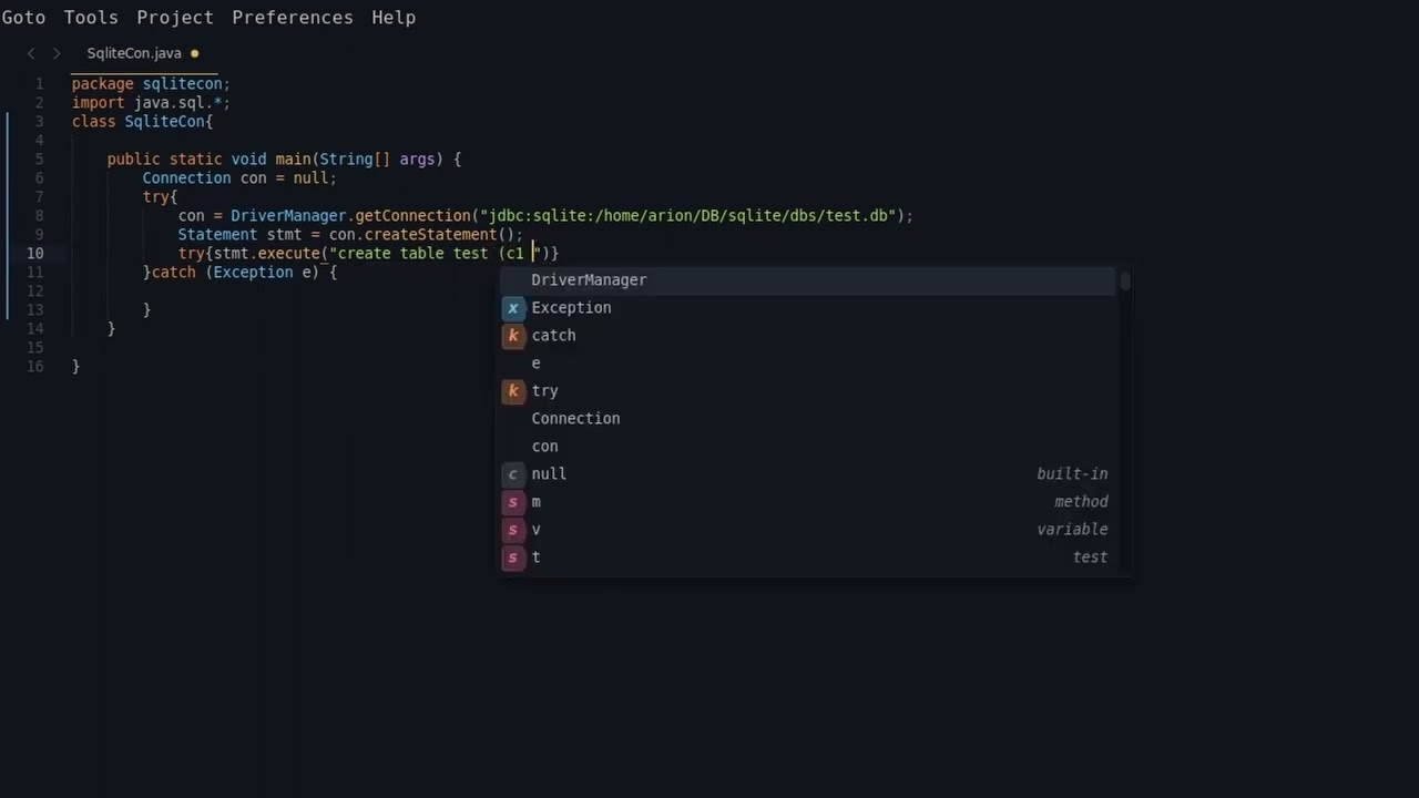 SQLite simple connection with java
