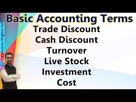 Trade and Cash Discount, Turnover, Live Stock, Investment, Cost | Basic Accounting Terms in Hindi