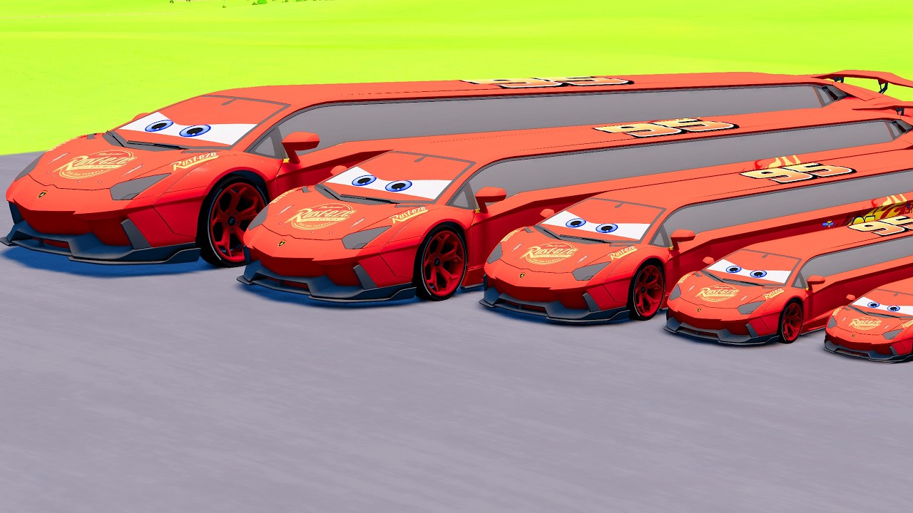 Big & Small Lamborghini Lightning McQueen With Giant Wheels vs Thomas Train | BeamNG.Drive