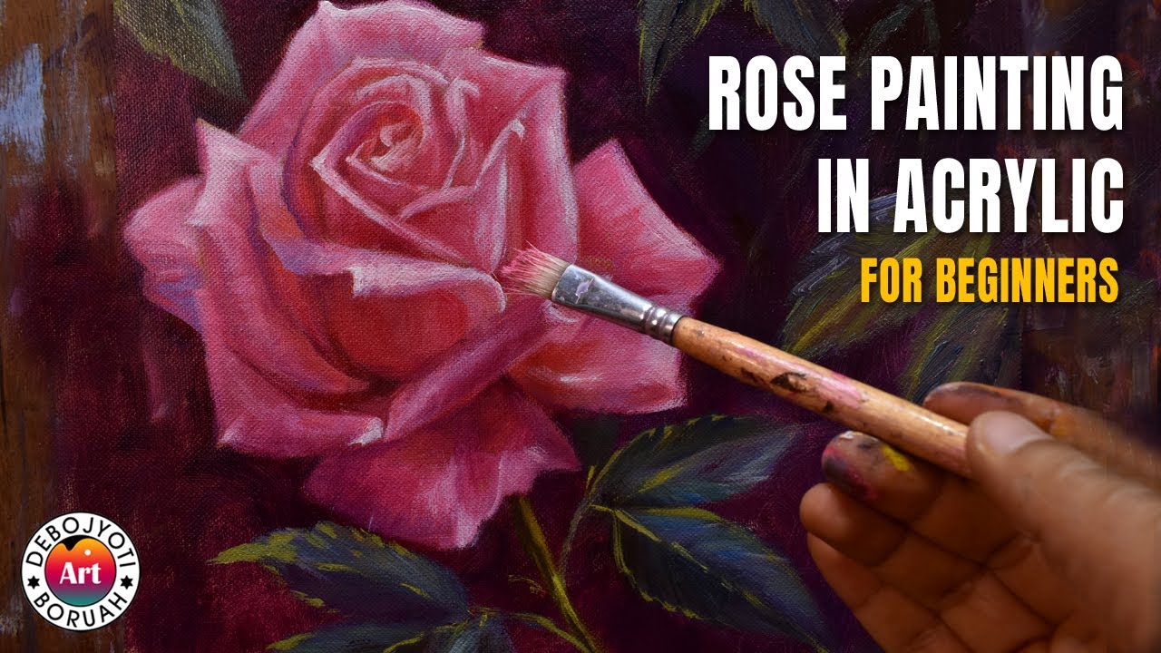 Rose Painting Tutorial for Beginners 🌹 Acrylic Rose Painting on canvas by Debojyoti Boruah