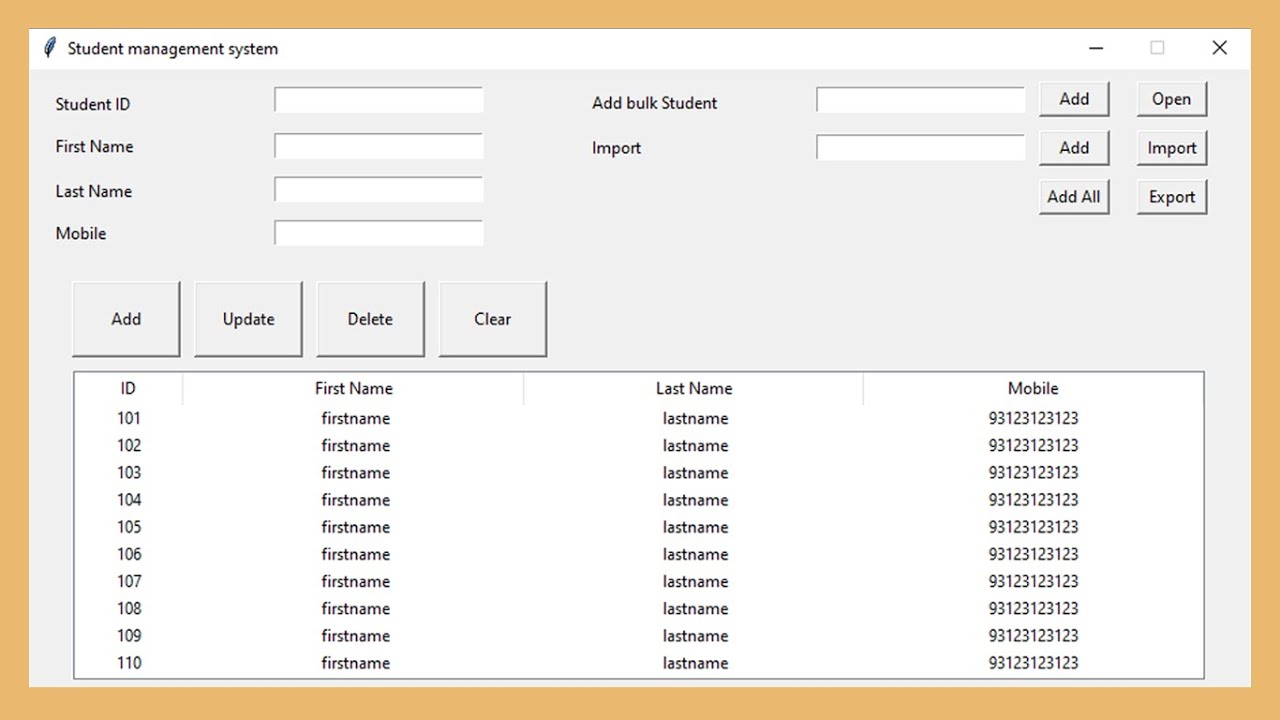 Python Tkinter with MYSQL database | Student Information System