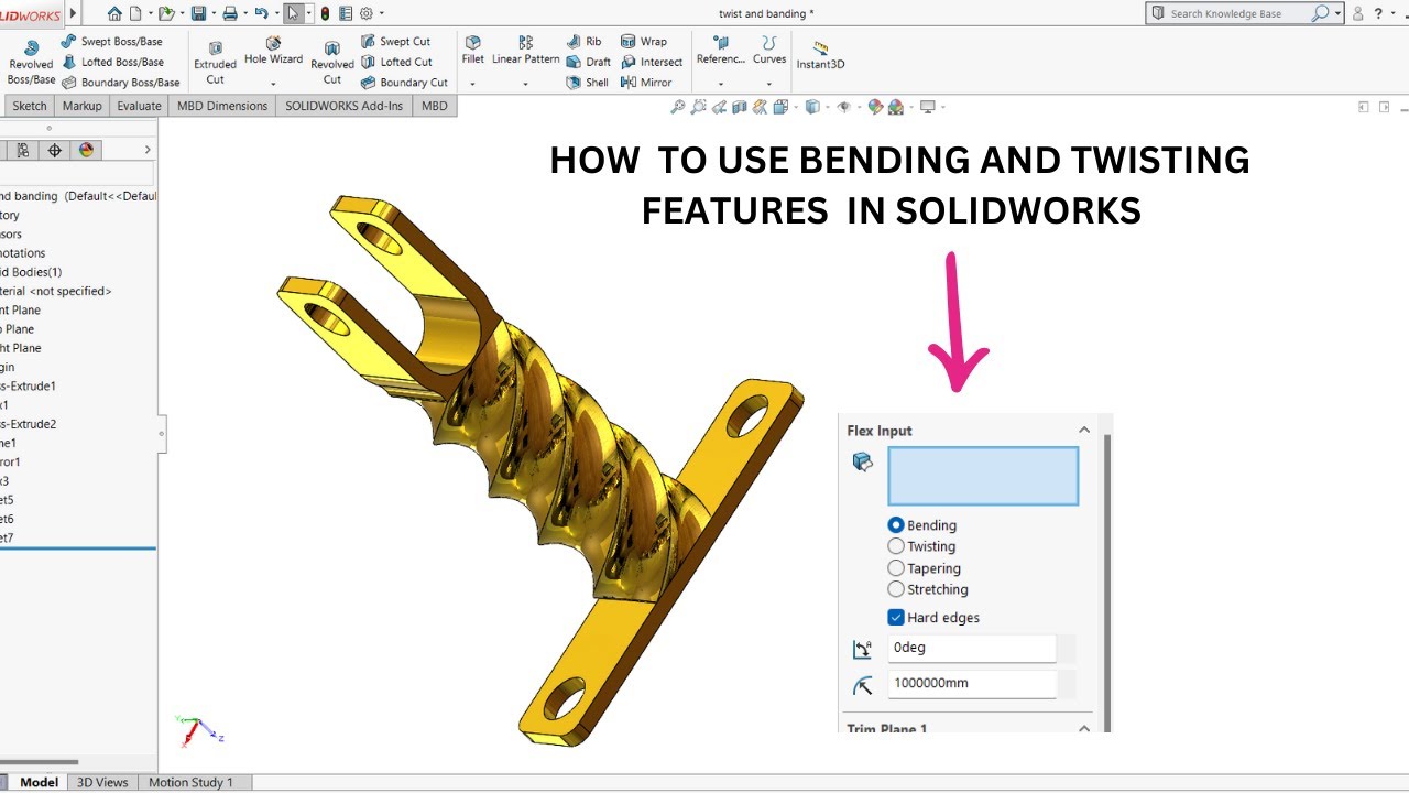 SHOCKING SolidWorks Twist and bending  Feature  | How to use Flex  feature  | SolidWorks tutorial
