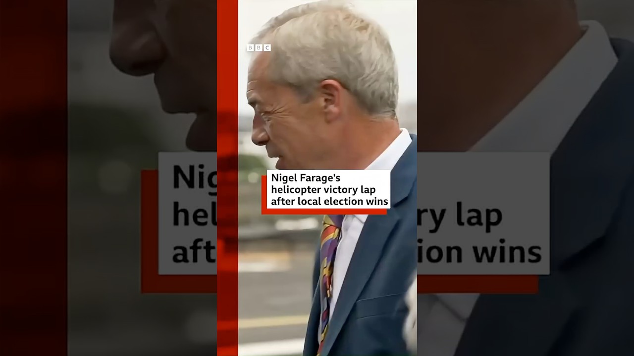 Nigel Farage takes helicopter on victory lap after Reform UK’s election wins in England. #BBCNews