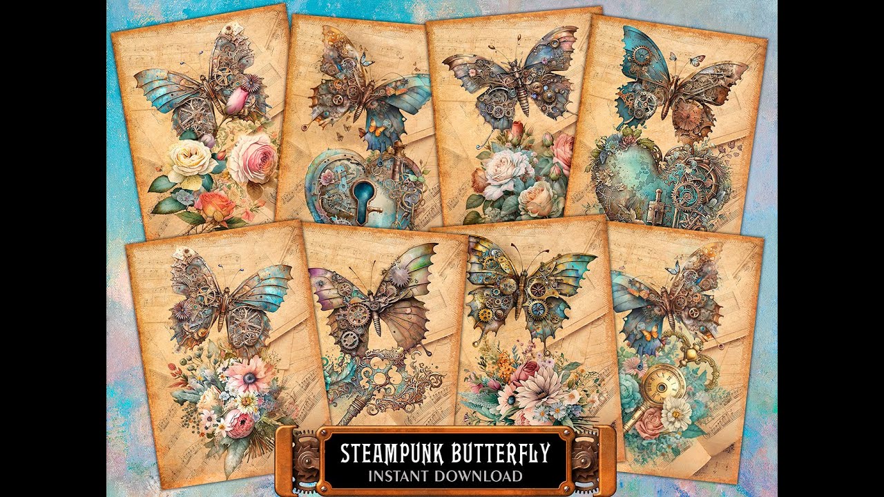 Steampunk Butterfly Digital Printable ATC Cards