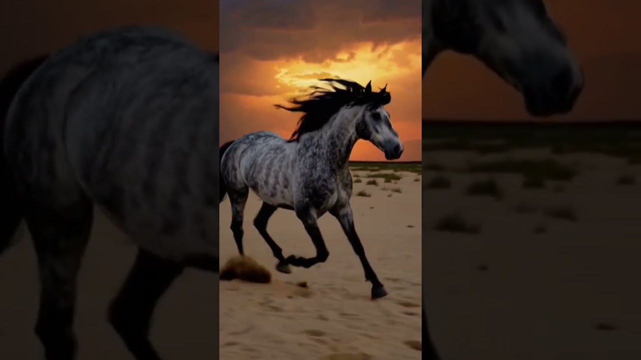 Wild Horse Galloping on Sand at Sunset | Majestic Animal Stock Video 4K