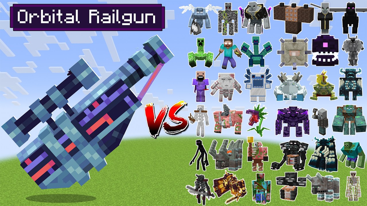 Orbital Railgun vs All Minecraft Bosses,Wither Storm,Warden,Herobrine - Minecraft Mob Battle