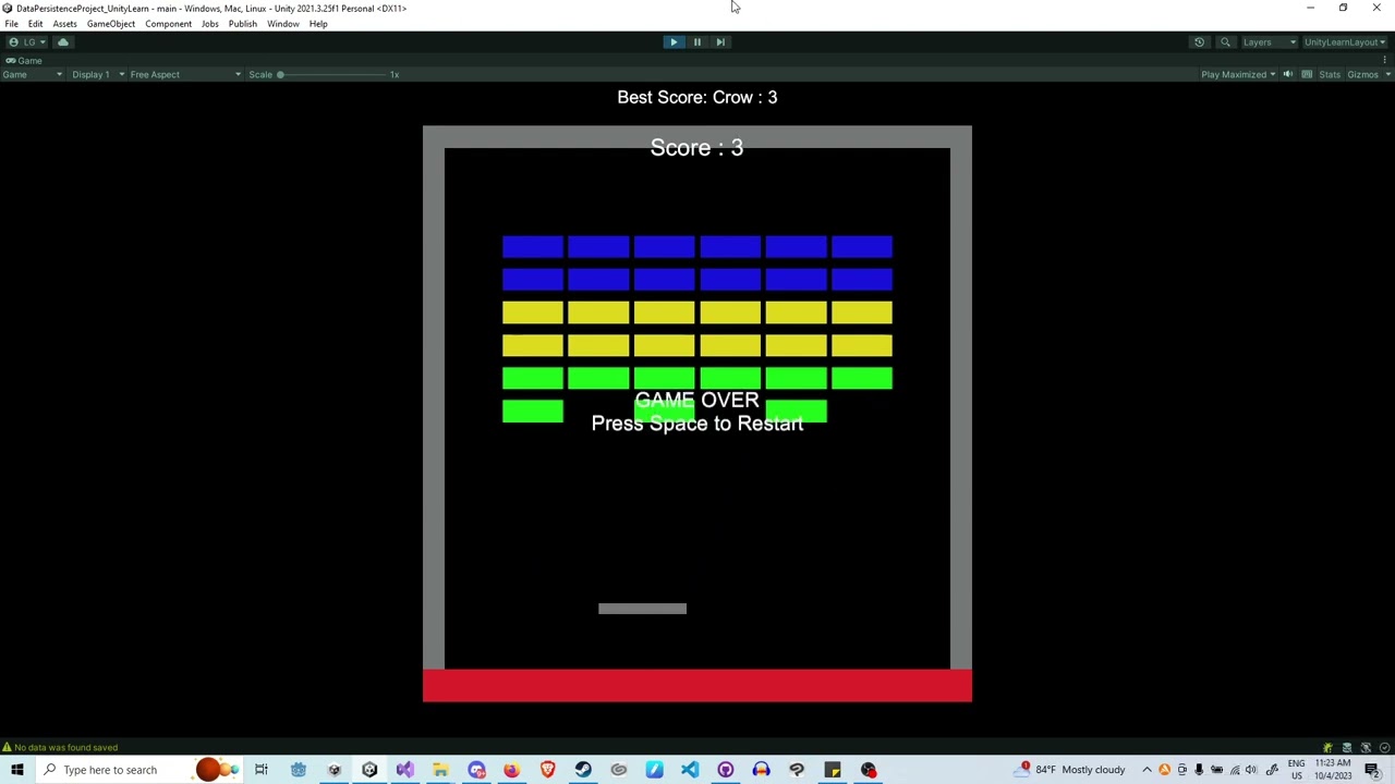 Unity Learn - Jr Programmer - Data Persistence