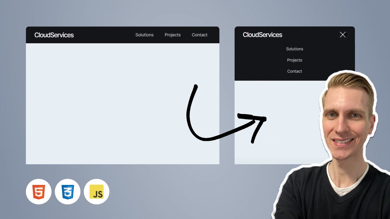 Responsive Navbar With Animated Hamburger Menu (HTML, CSS & JS)