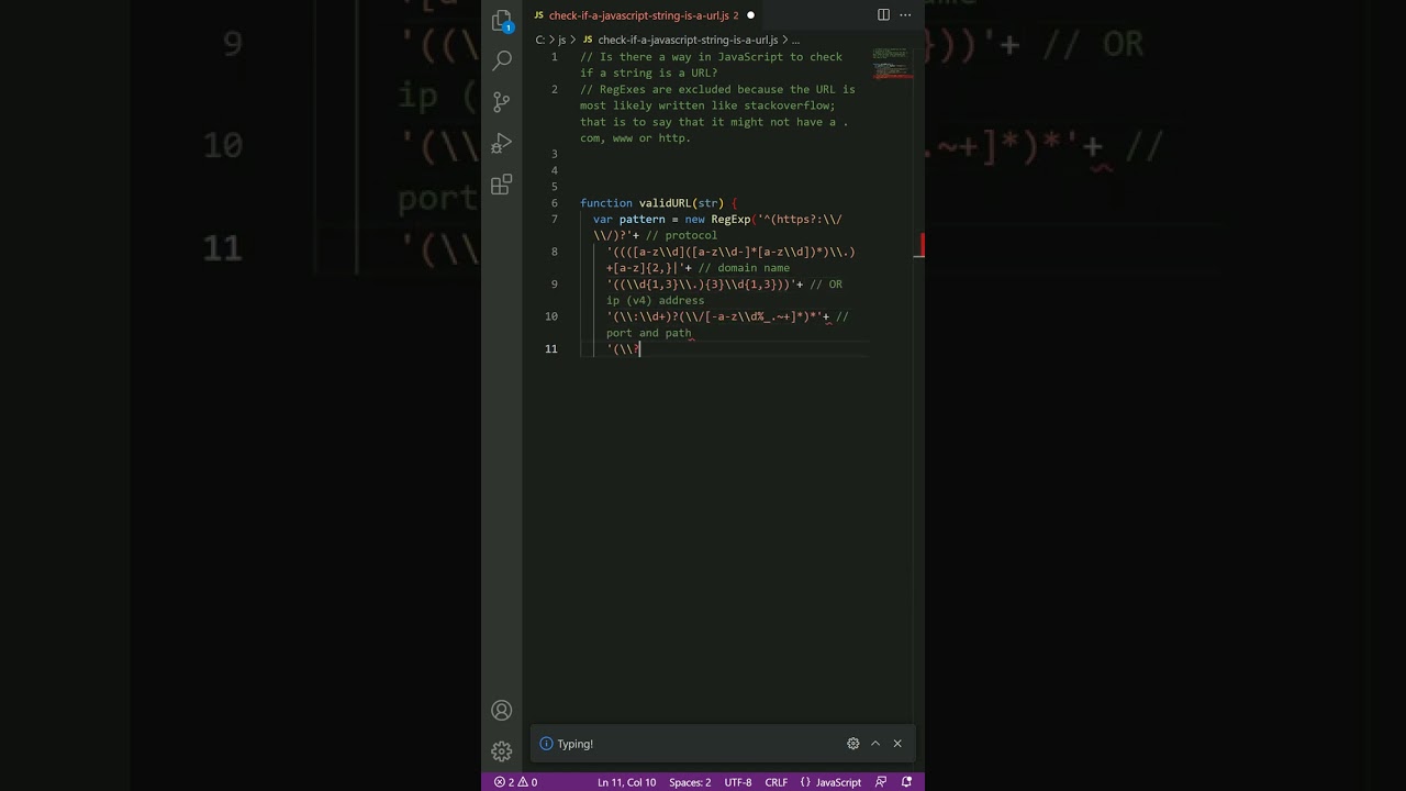 Check if a JavaScript string is a URL