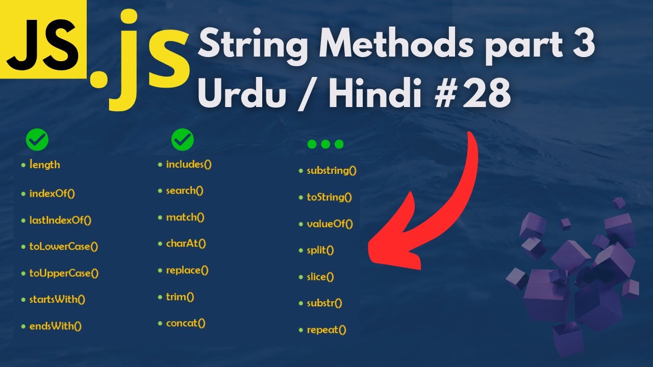 Mastering String Methods in JavaScript in Hindi | Urdu | lecture 28