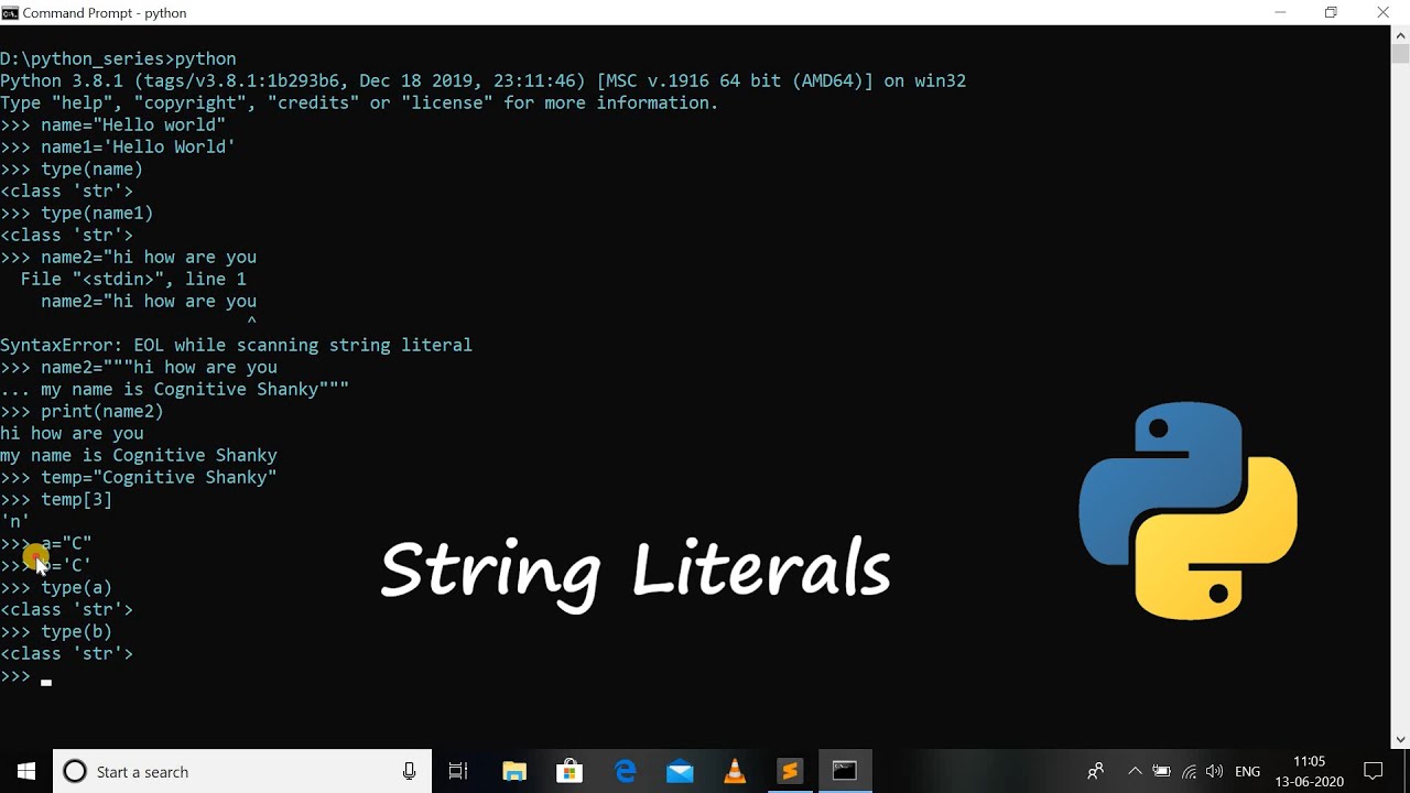#6 Python 3.8 Programming Tutorial |  String Literals Part-1