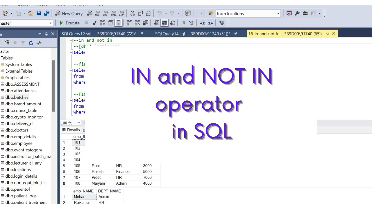 SQL | IN and NOT IN operator in SQL | Select multiple values in WHERE clause | Alternative to OR