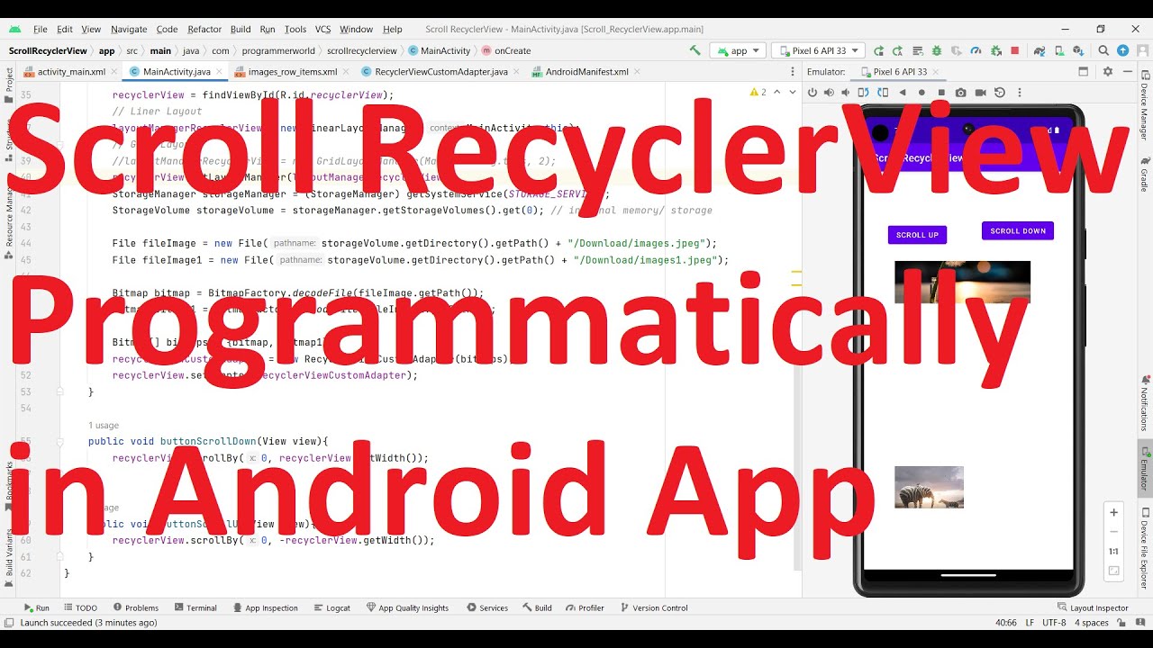 How to scroll RecyclerView (Page up and down) programmatically from your Android App?