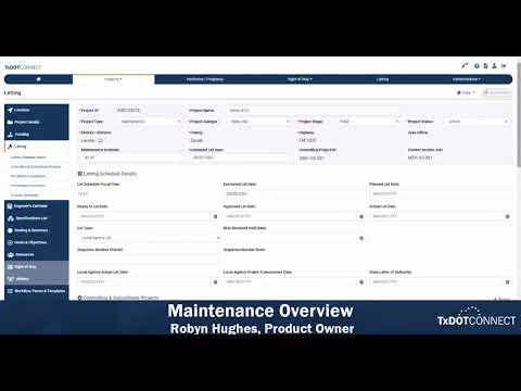 TxDOTCONNECT Demo Maintenance Functionality Overview