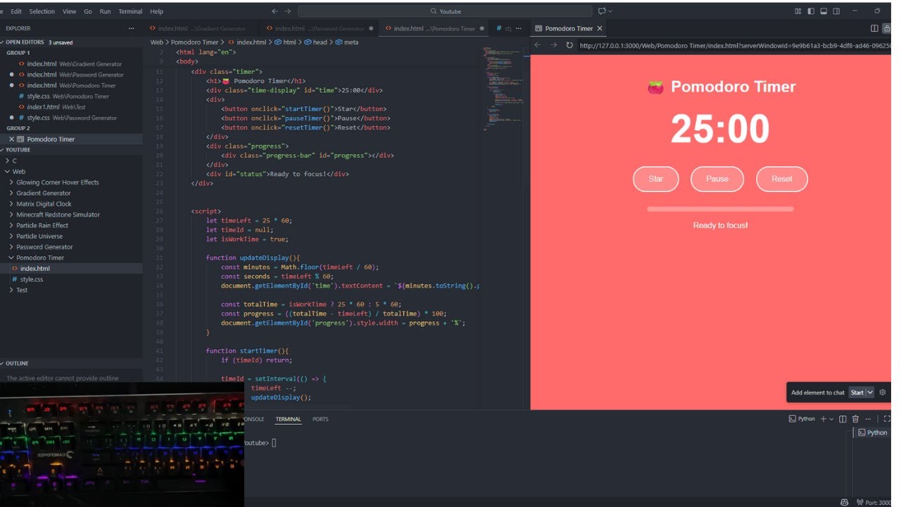 ASMR Programming - Pomodoro Timer - No Talking