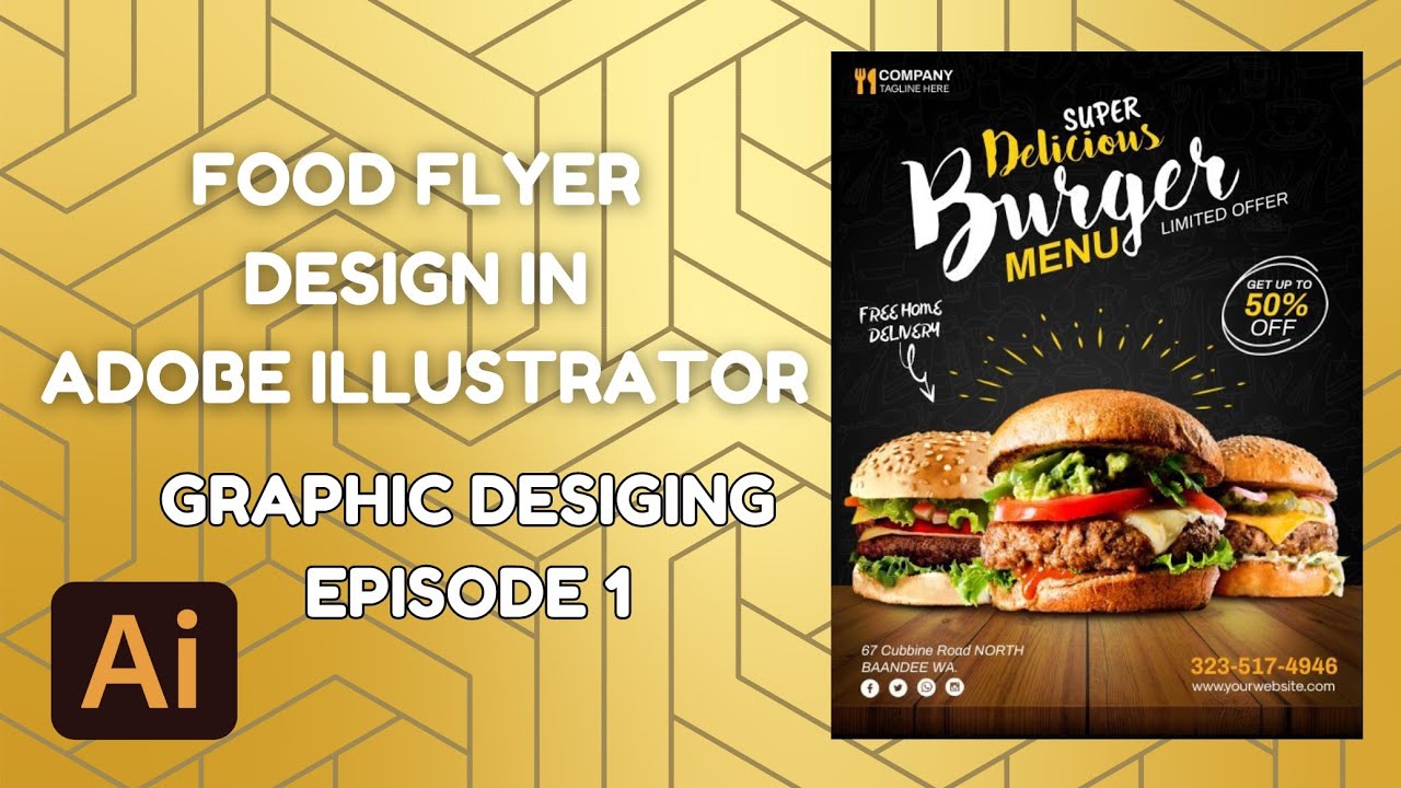Food Flyer Design in Adobe Illustrator | Illustrator Flyer Design Tutorial | Creative Flyer Design