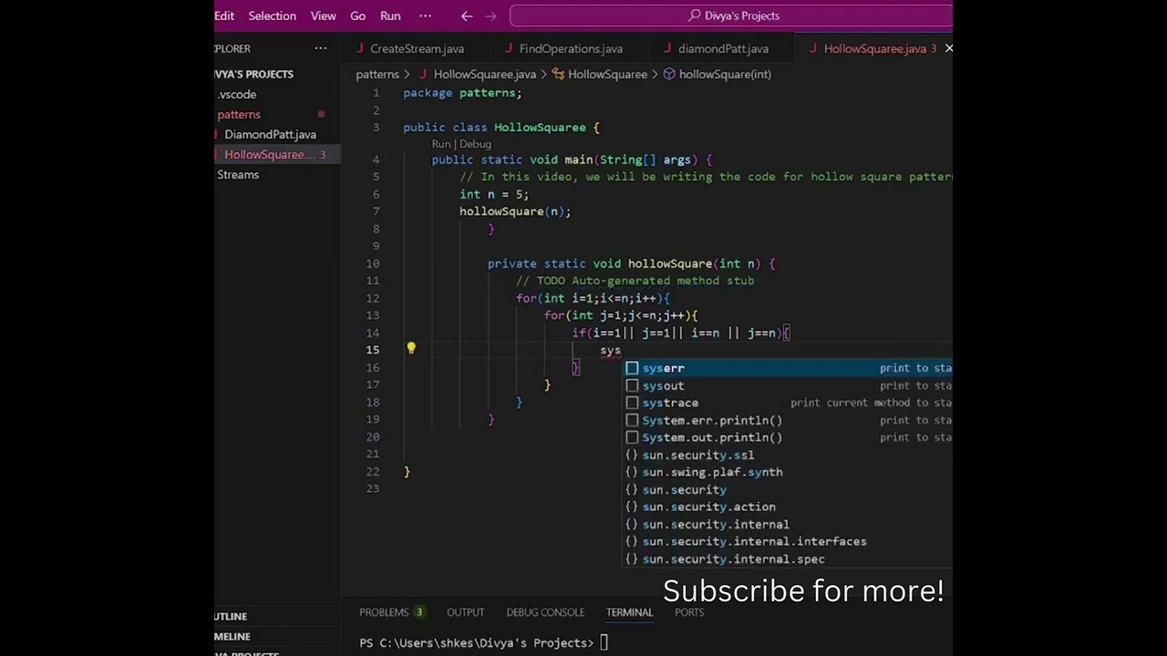 Hollow Square Star Pattern | Pattern series | Java patterns
