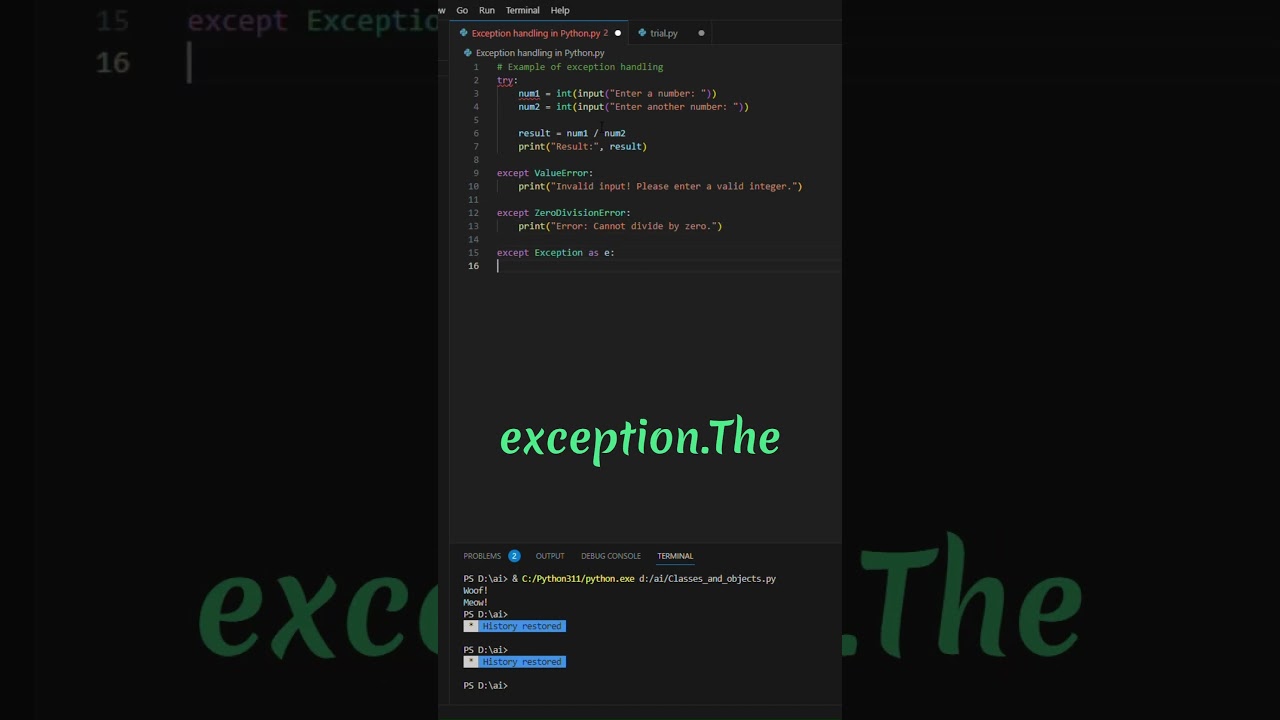 13. Mastering Exception Handling in Python: Error-Free Code Execution #pythonprogramming