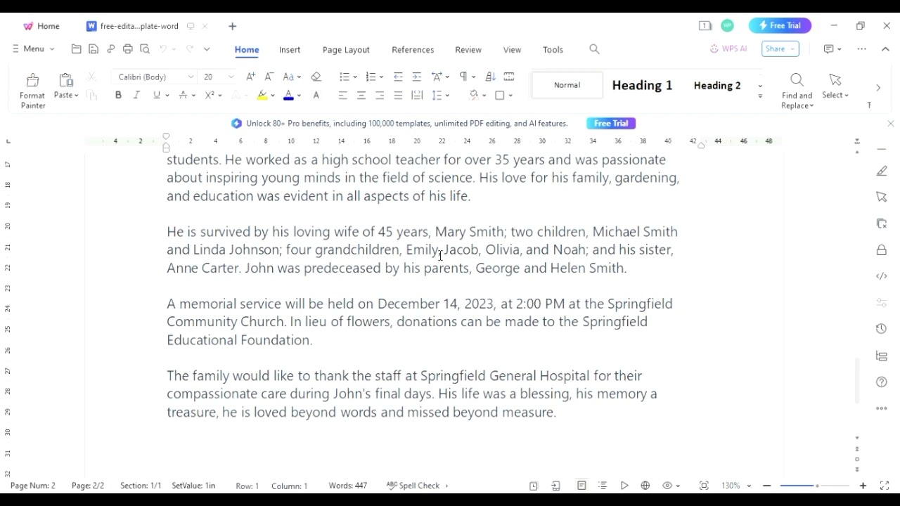 Effortlessly Create with Our Free Editable Obituary Template Word!