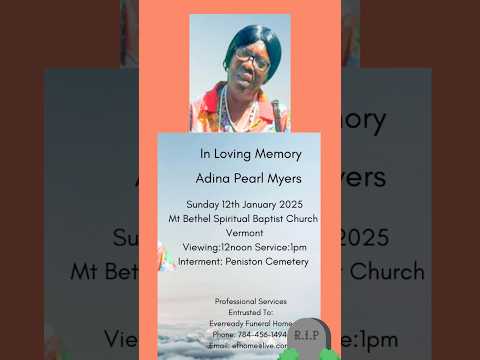 Adina P. Myers | Funeral Announcement #obituaries #svg #obituariessvg