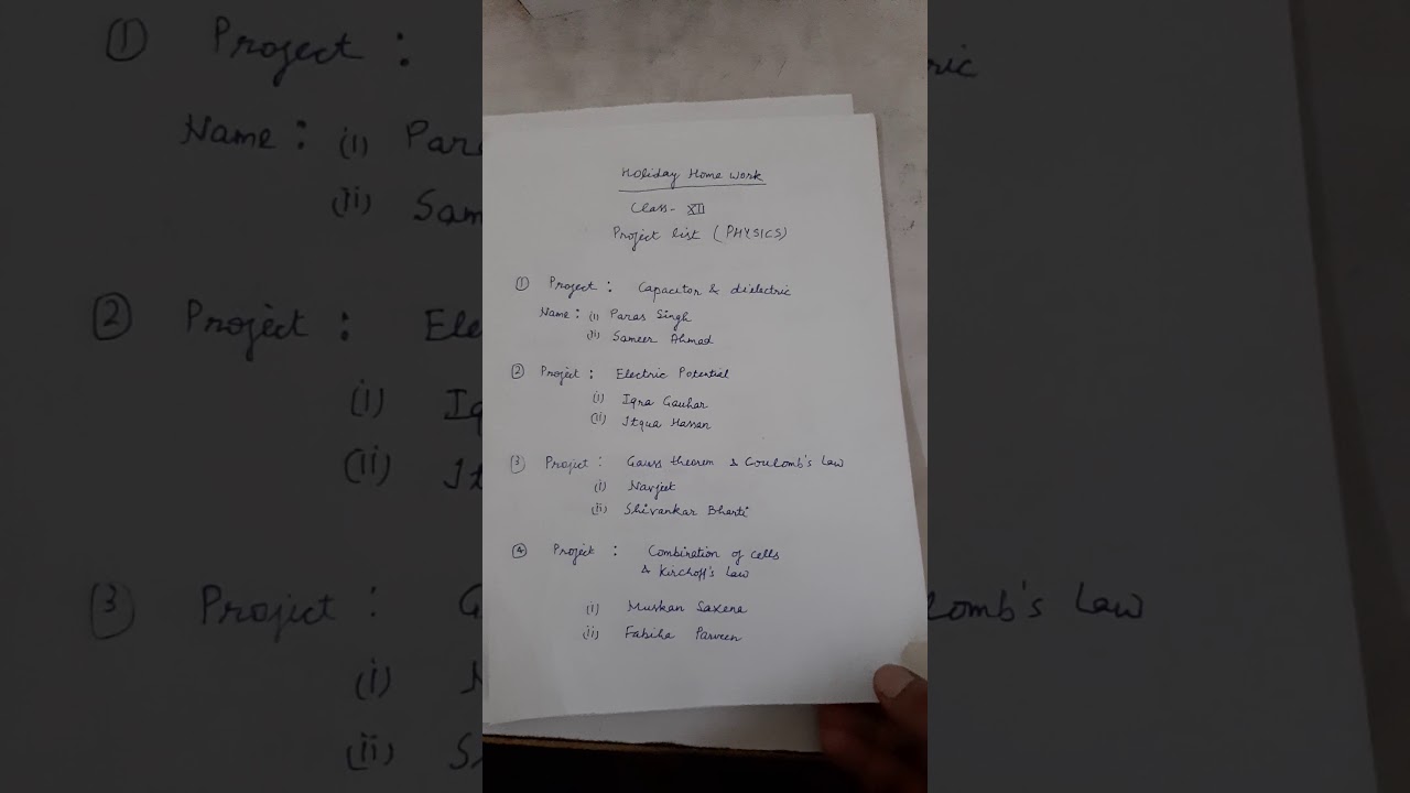 Holiday homework for class 12 physics