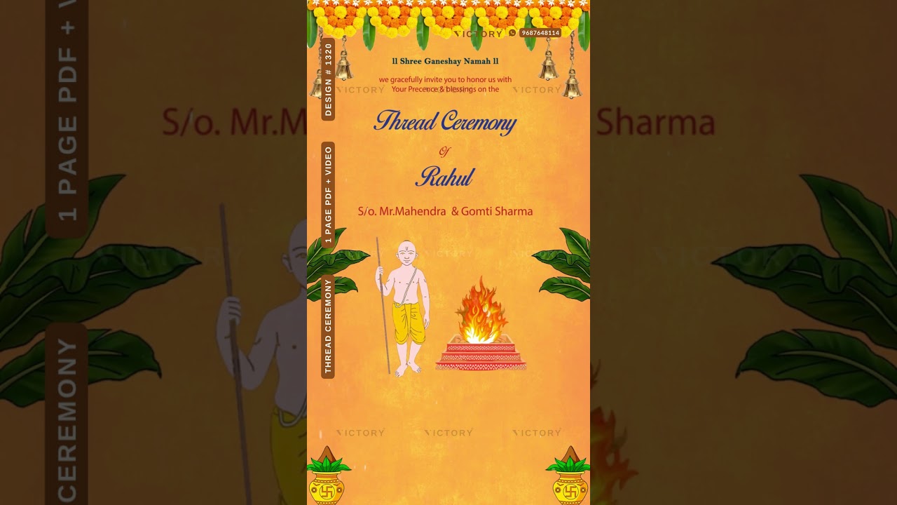 Thread ceremony invitation video in english language with traditional design 1320