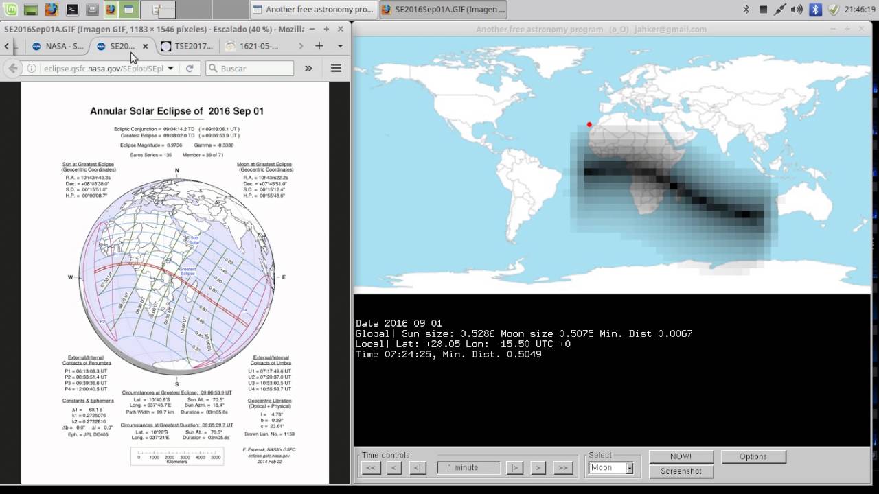 Astronomy software (Demo II). Solar eclipses