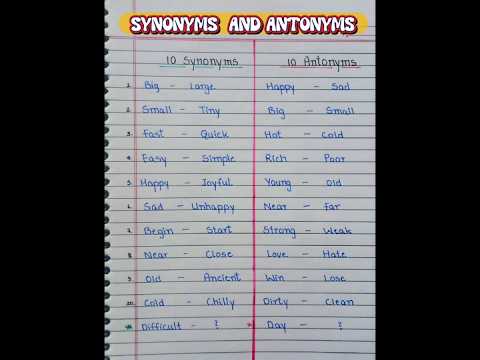 10 Synonyms and Antonyms | 10 Antonyms and 10Synonyms words | Antonym Synonym