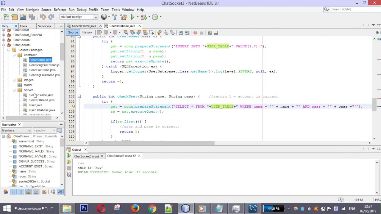create database for chat application in Java