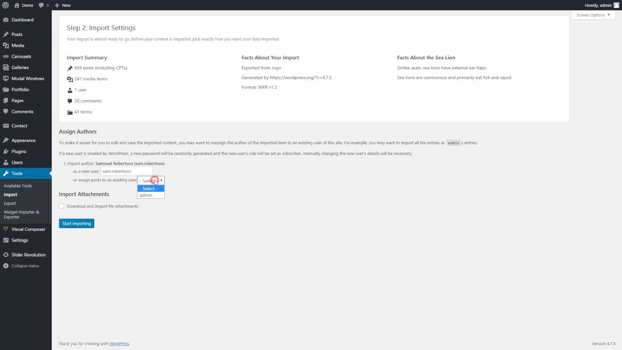 WordPress Theme - Default Demo XML Import