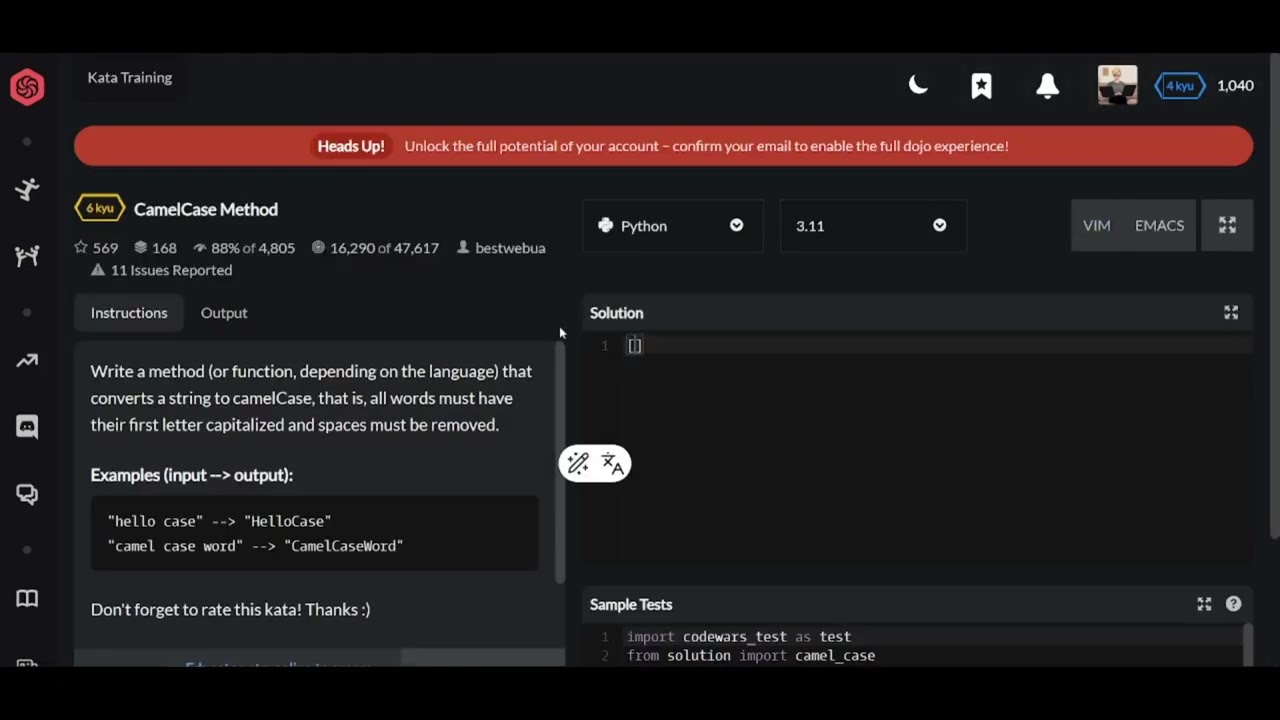 Codewars | CamelCase Method | Python 6 kyu