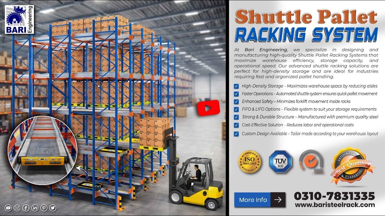 Shuttle Pallet Racking System Pakistan | High Density Warehouse Storage Solution | Bari Engineering