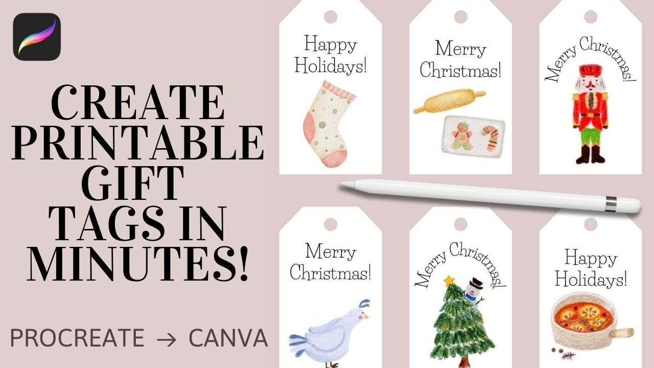 How to Make Printable Gift Tags | EASY Procreate and Canva Tutorial (Free Template)