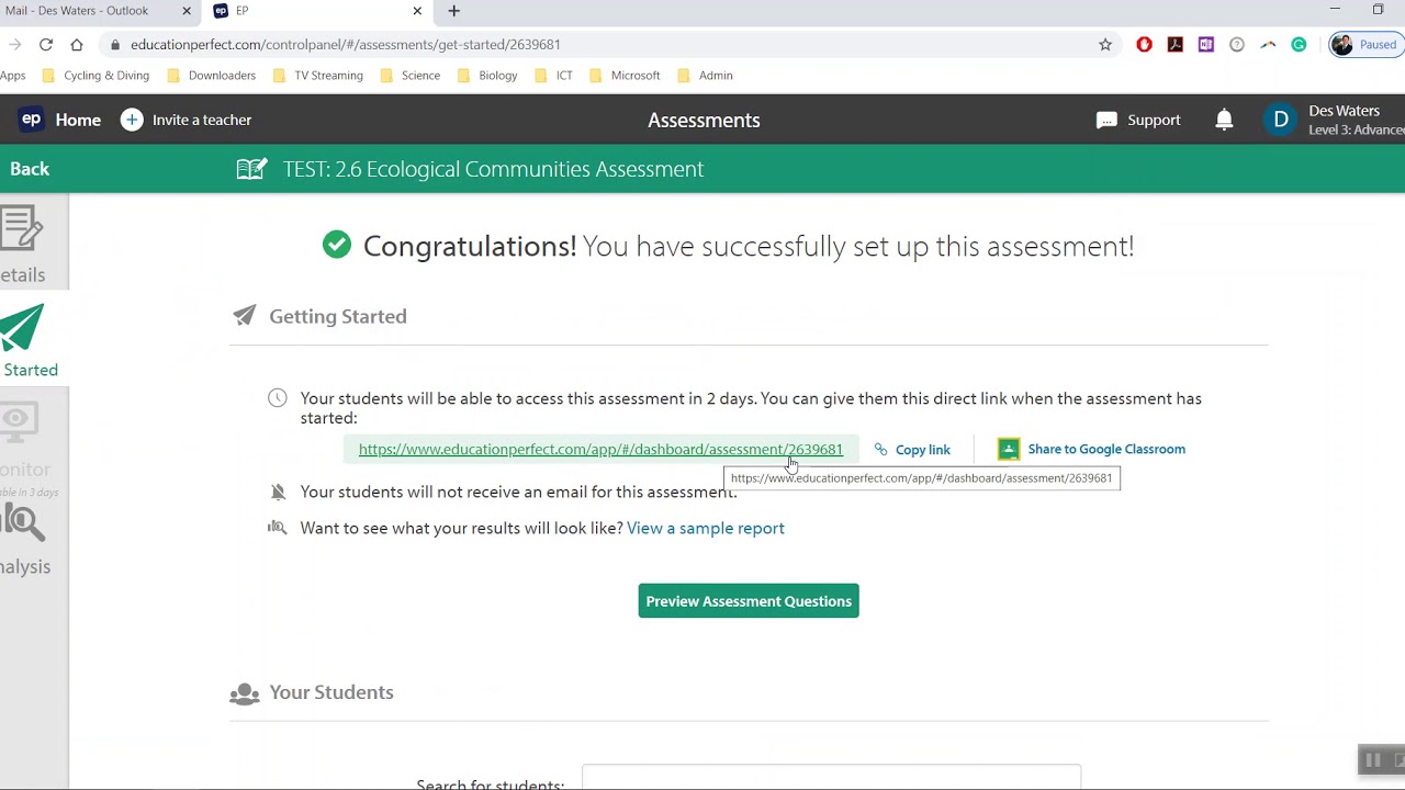 Education Perfect setting Tests and Homework tasks