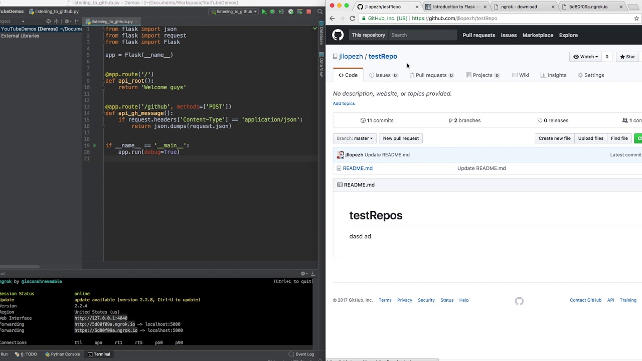Python: Create  Github Webhook and POST info to a Flask WebApp (ngrok)