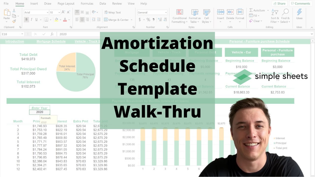 Amortization Schedule Excel Template Step-by-Step Video Tutorial by Simple Sheets