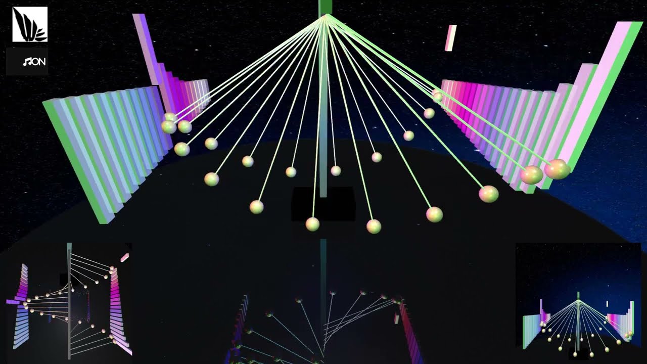 Feel So Good! Pendulum Wave Polyrhythmic sound visualization. #javascript #threejs #pendulum