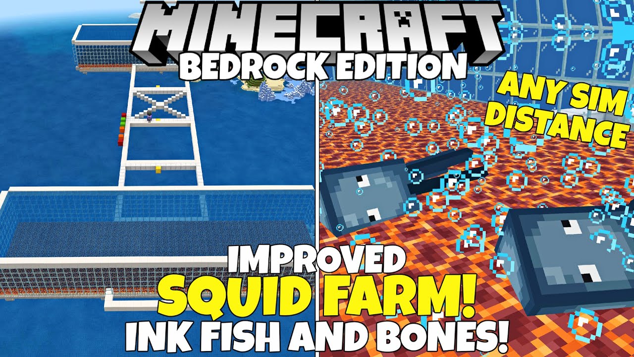 Minecraft Bedrock: Improved Squid Farm Tutorial! Ink, Fish And Bones! MCPE Xbox PlayStation PC