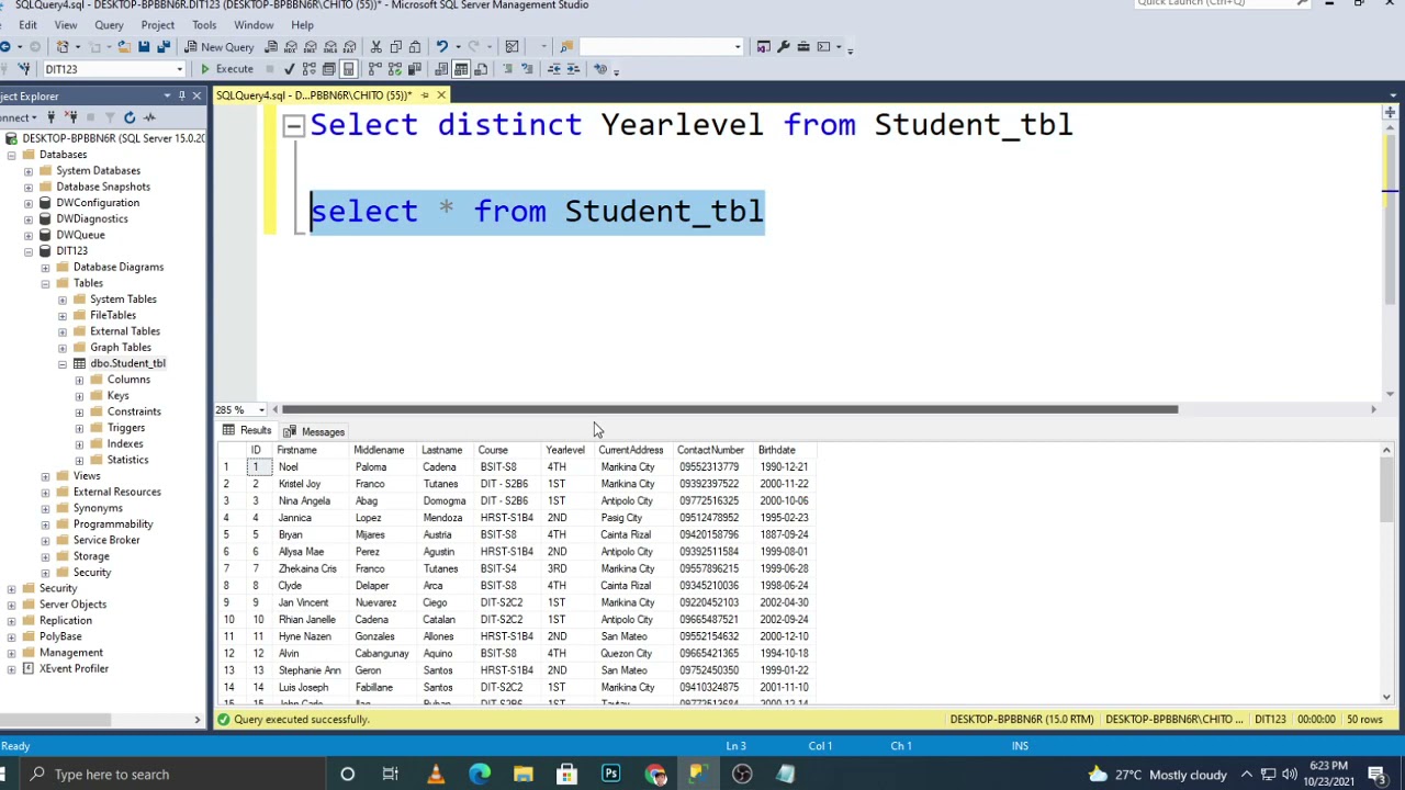 SELECT STATEMENT, CONDITIONS, INSERT, UPDATE, DELETE SQL QUERIES