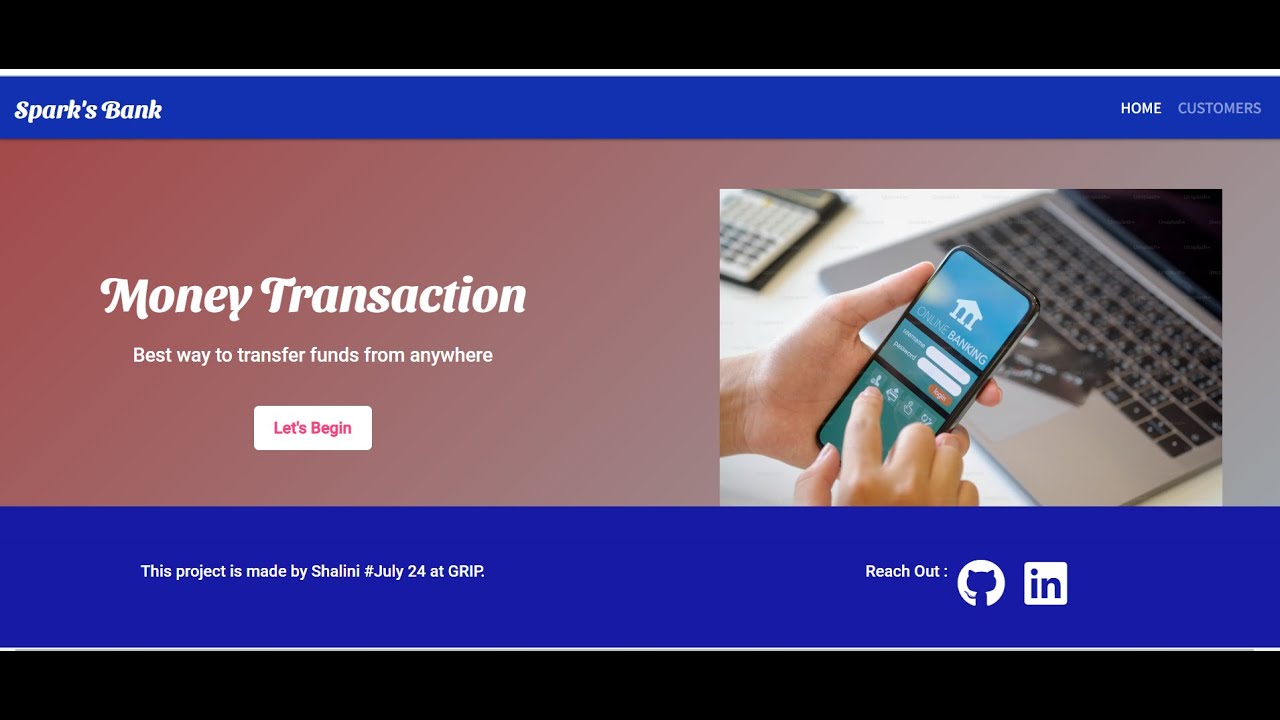 Basic Banking System | Web Development Task 1 | The Sparks Foundation Internship | Shalini