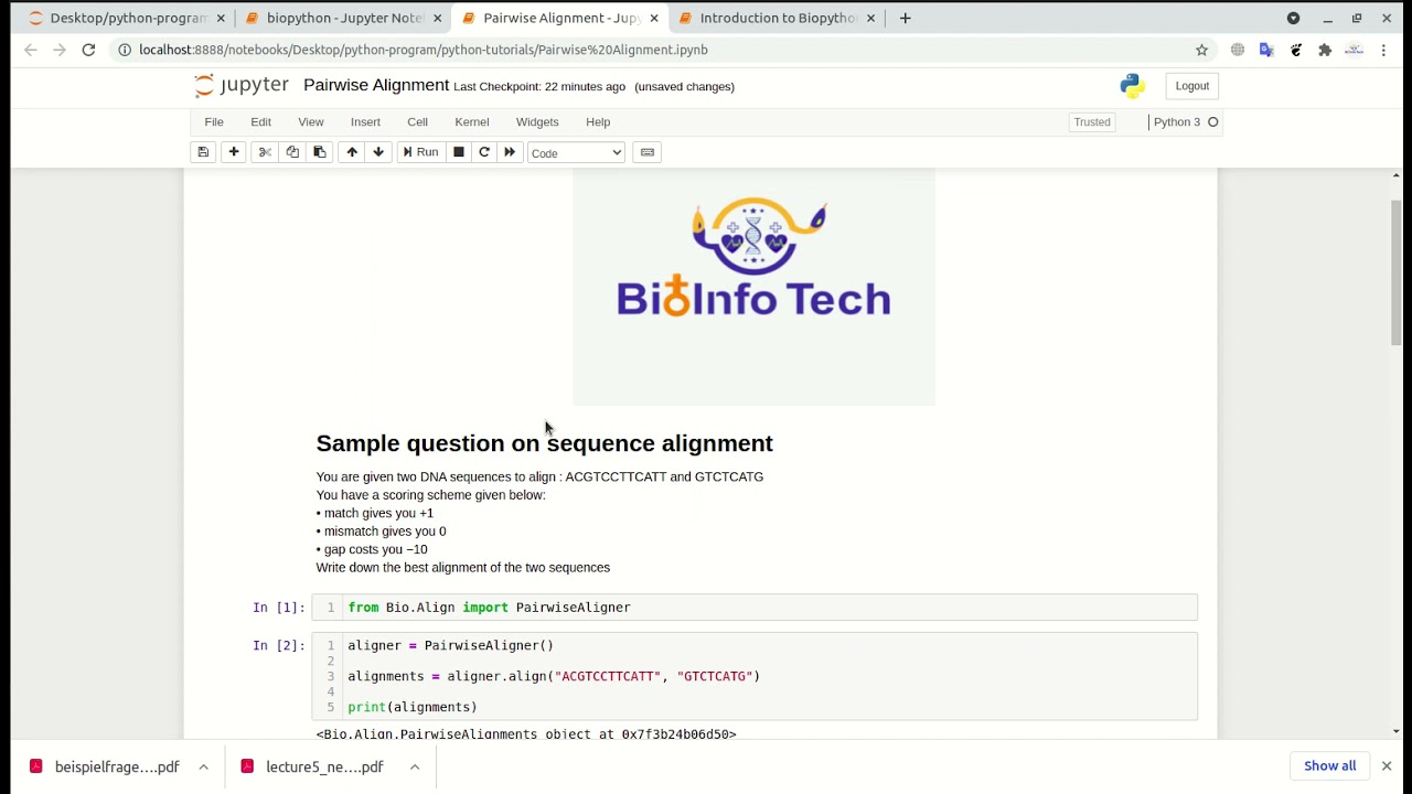 Pairwise Sequence Alignment #bioinfotech, #python, #biopython, #bioinformatics