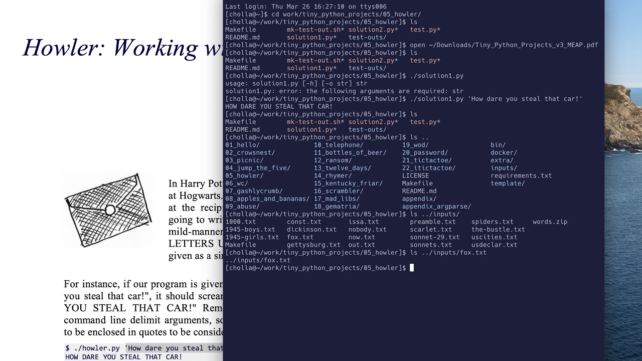Tiny Python Projects: Ch 5 Pt 1 (Howler intro)