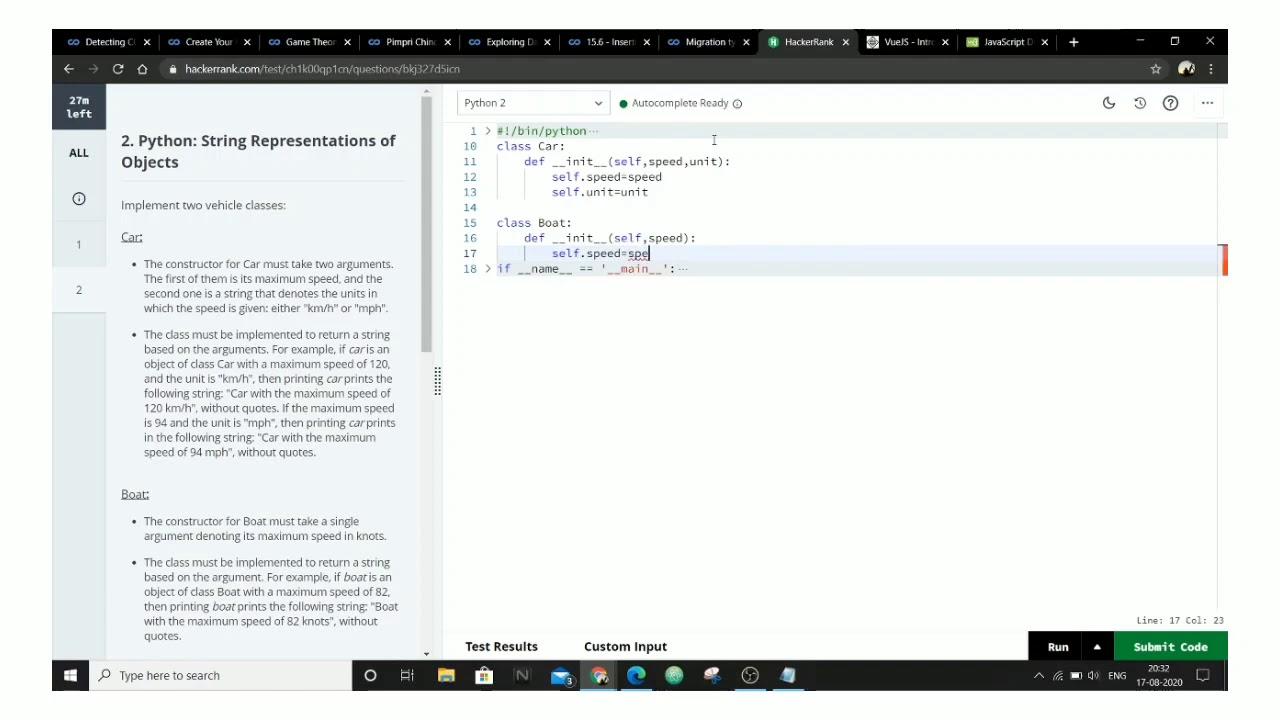 Hackerrank Python Certification Solutions | Python String Representaion using class