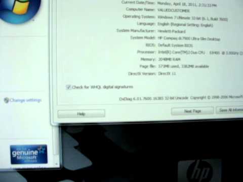 HP DC7900 Small Form Factor PC E8400 2GB 250GB Win7 LOADED!