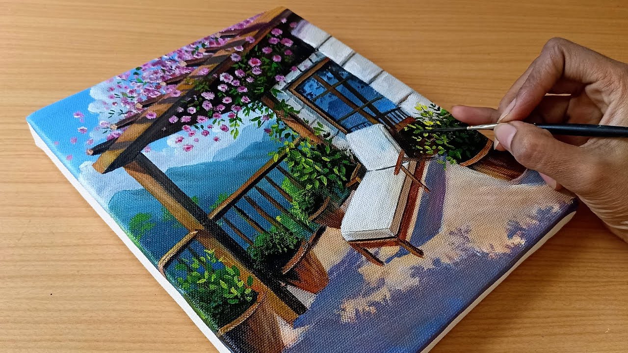 How to Draw a Beautiful Cottage / Easy Acrylic Painting For Beginners 