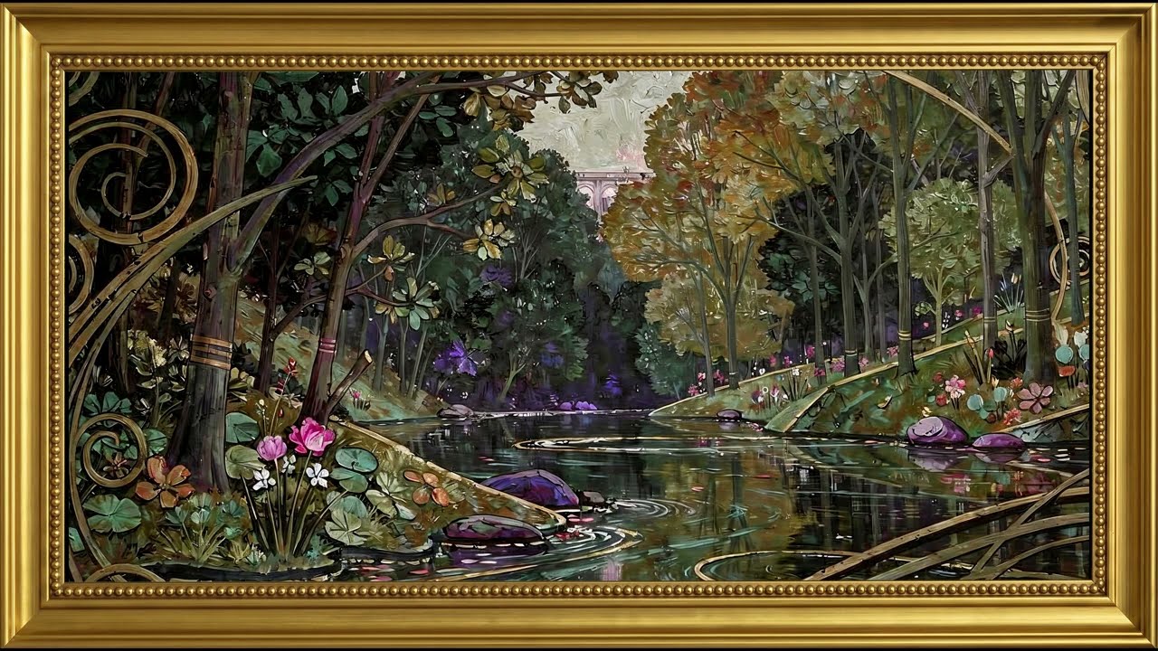 Mystical Forest Rivers — Art Nouveau Gold | Frame TV Art 4K Screensaver | 1 Hour